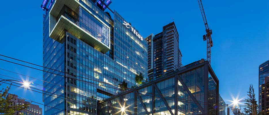 Multi-story office building benefits from deep-ribbed composite floor